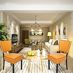 KARMAS PRODUCT Set of 2 Upholstered Dining Chairs with Back 18 Inches PU Leather Leisure Padded Chairs with Steel Legs (Orange)