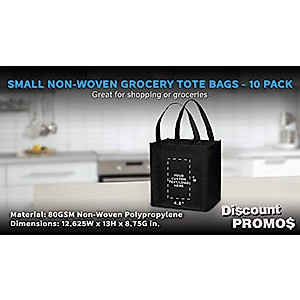 DISCOUNT PROMOS Custom Reusable Grocery Tote Bag for Shopping - 10 Pack - Personalized Logo, Text -Small Foldable Bags – Black