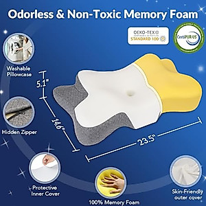 Teemour Memory Foam Pillow for Neck and Shoulder 2 in 1 Pillow for Sleeping, Memory Foam Neck Pillows Neck Support Pillow for Side Back Stomach Sleepers Cooling Pillow with Pillowcase