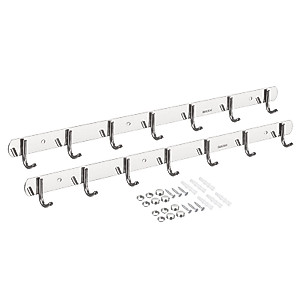 uxcell Coat Hook Rack, 304 Stainless Steel Coat Rack Wall Mounted with 7 Hooks Metal Hook Rail Wall Hangers for Hanging Bedroom Bathroom 2Pcs
