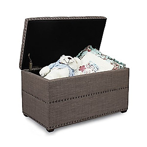 Homebeez Storage Ottoman Bench Fabric Foot Rest Stool with Nailhead Trim (Charcoal Brown)