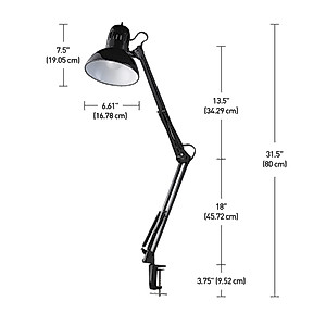 Globe Electric 12641 32" Swing-Arm Clamp-On Lamp, Black Finish, LED Bulb Included, Home Office Accessories, Desk Lamps for Home Office, Home Décor, Desk Lamp, Nightstand, Room Décor, Reading Lamp