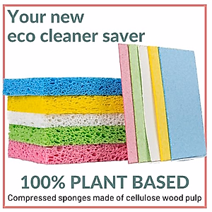 bioGo 10 Pack Compostable Pop-Up Sponges - Expanding, Non-Scratch, Plant-Based Dish Sponges - 10 Color Sponges - Compostable Pop Up Sponge - Rainbow Sponges - Kitchen Pop Up Sponges