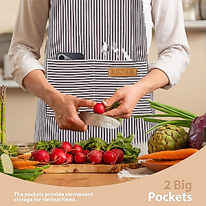 VALOME 2 Pack Kitchen Aprons, Apron for Restaurant with Adjustable Neck Strap, 2 Pockets Chef Aprons for Cooking Baking (Black & Brown)