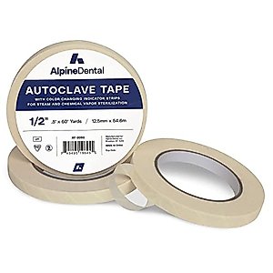 60 Yd. Roll of Autoclave Tape 1/2" – Indicates Sterilization for Dental Tools, Surgical Instruments, & Tattoo Accessories – Heat Tape for Chemical, Dry Heat, & Autoclave Sterilizers by Alpine Dental