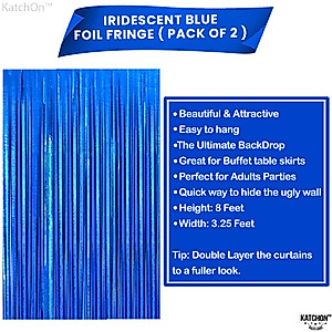KatchOn, Iridescent Blue Streamers Backdrop - 3.2x8 Feet, Pack of 2 | Graduation Backdrop 2024, Graduation Decorations 2025, Pool Party Decorations | Iridescent Blue Backdrop, Summer Party Decorations