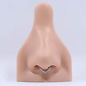 FANSING 16g 8mm Septum Ring for Women 316L Surgical Steel Septum Clicker Hypoallergenic Septum Jewelry 16 Gauge Cubic Zirconia CZ Teardrop Piercing Clicker