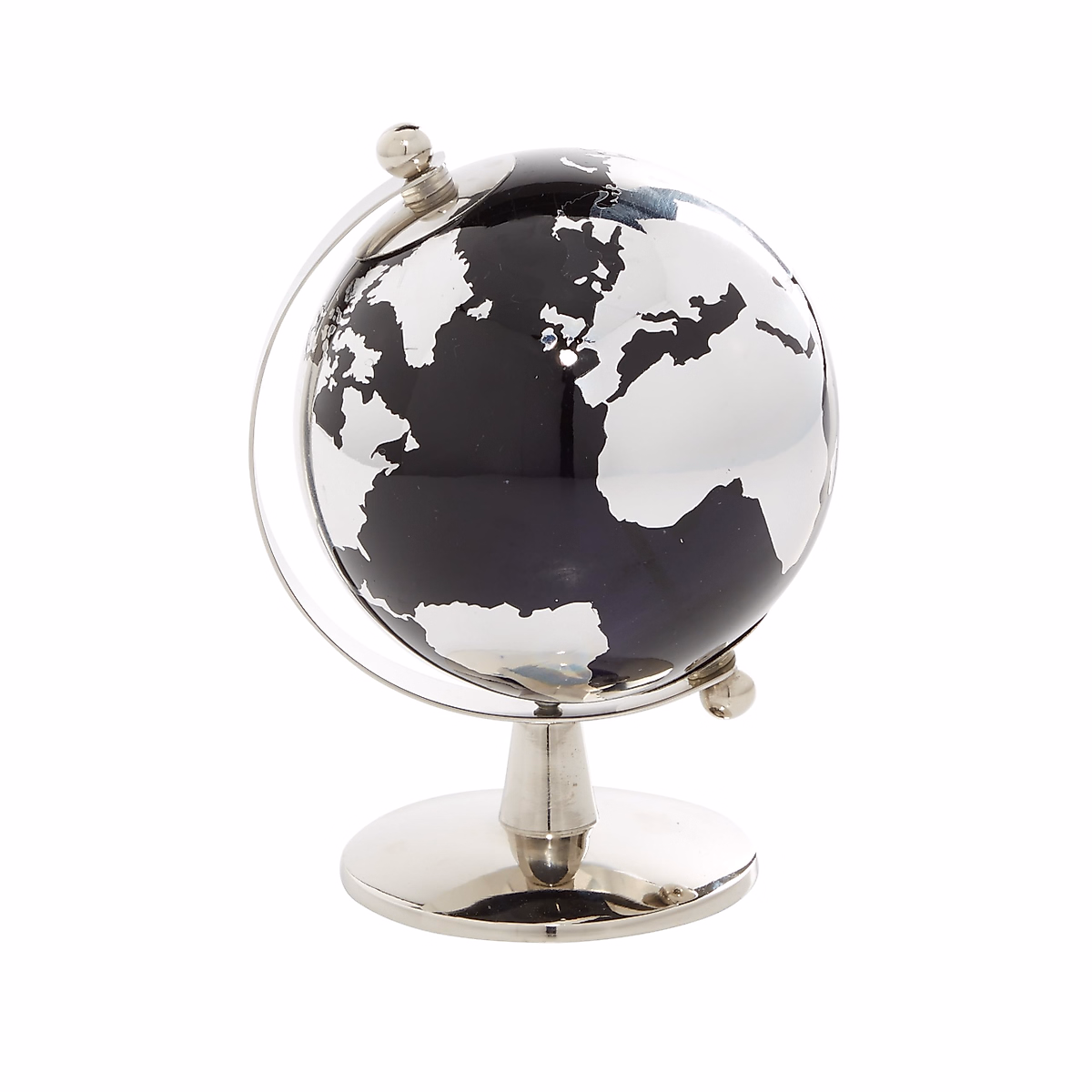 Deco 79 Stainless Steel Metal Globe with Silver Accents, 6" x 6" x 8", Black