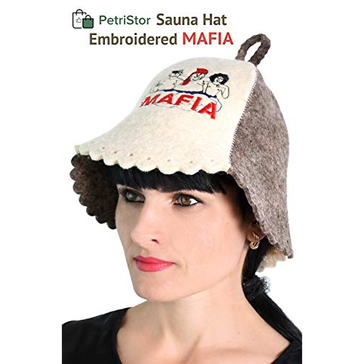 PetriStor Sauna Hat Embroidered Mafia for Man Natural Felt Made in Ukraine