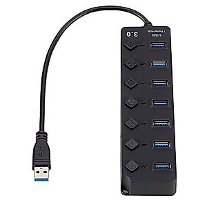 Lysee USB Cables - USB 3.0 HUB Splitter 7 Ports w/ On/Off Switches Plug and Play High Speed 5Gbps Micro Multiple USB Port Expander for PC Computer - (Length: < =0.5m)