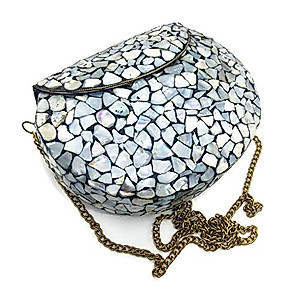 Women/Girls Bridal metal Sea shell clutch party sling bag Ethnic Indian Handmade mosaic metal bag