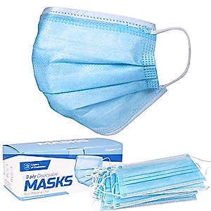 Disposable Face Mask - Blue Disposable Face Mask | Breathable Protective 3-Ply Comfortable Nose/Mouth Coverings for Home & Office | Elastic Ear Loop 3-Layer Safety Shield for Adults/ Kids | 50 Pack Ships from USA