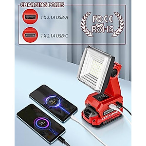 Adisipsoarin Cordless LED Work Light for Craftsman V20 Battery, 25W LED Floodlight with USB-A&USB-C 2.1A Fast Charging Ports for Jobsite, Car Repairing, Camping, Emergency