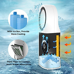 Evaporative Air Cooler 3 in 1, LifePlus Portable Bladeless Conditoner Fan with Wheel, Cooling & Humidification Function, Water Swamp Cooler with 1.32 Gallon Water Tank, 12H Timer and Remote Control