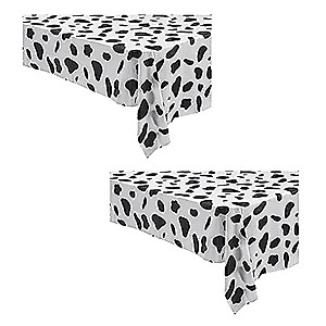 2 Pcs Disposable Black and White Cow Print Plastic Tablecloth, 108 Inch x 54 Inch Ractangle Tablecover, for Party, Dance and Picnic (Black White Cow Print, 2)