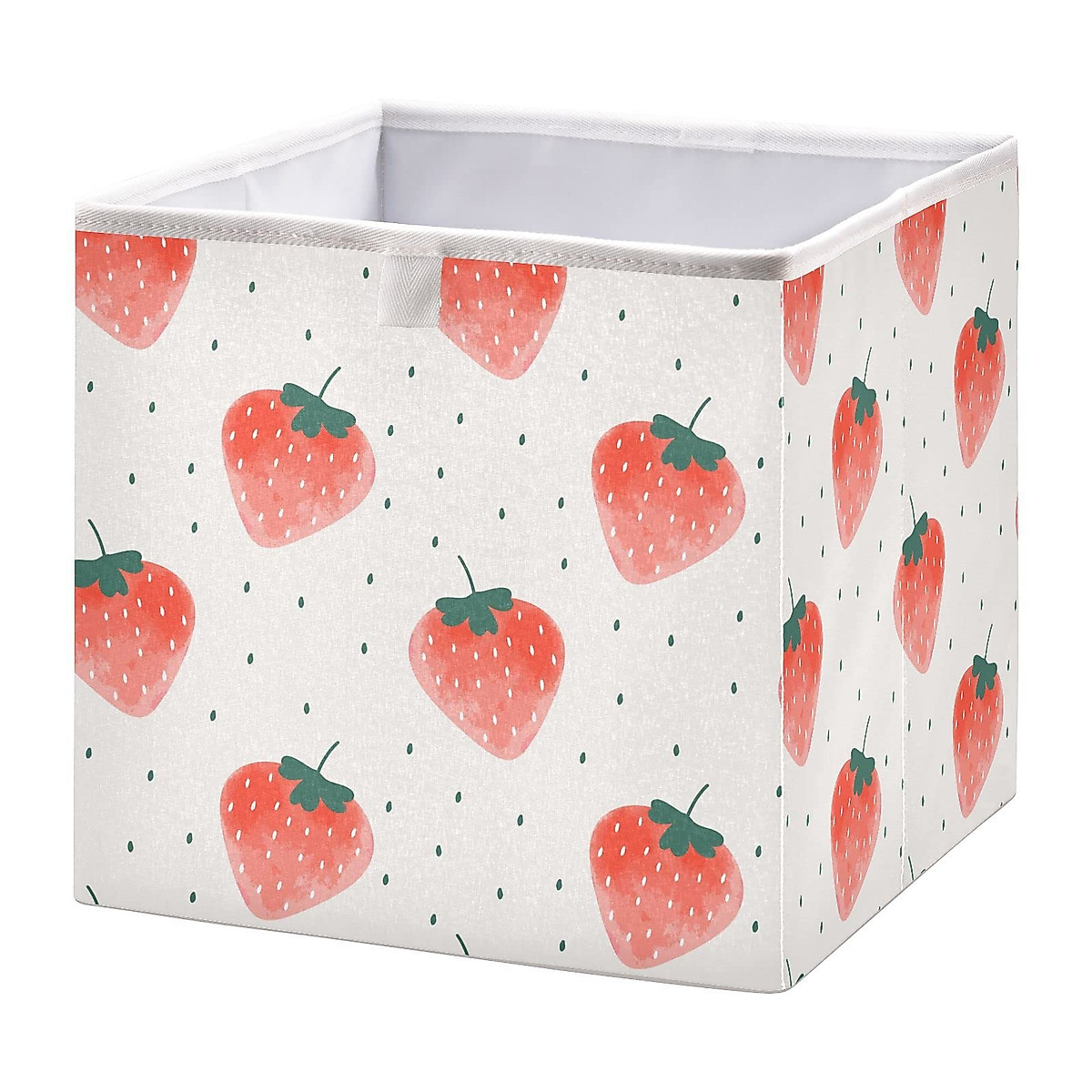 Vnurnrn Kawaii Strawberry Cube Storage Bins, Collapsible Storage Box with Support Board, Foldable Fabric Baskets for Shelf Closet Cabinet 11.02×11.02×11.02 in