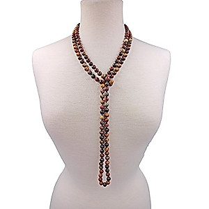 MGR MY GEMS ROCK! 60 Inch Polished Genuine Stone Multi-layer Long Endless Infinity Beaded Necklace. (Picasso Jasper Stone)