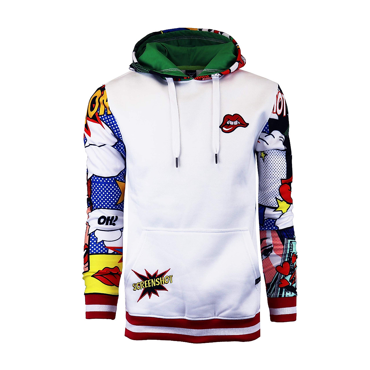 SCREENSHOT-H11062 Mens Urban Hip Hop Premium Fleece Hoodie - Pullover Streetwear Pop Art Patch & Print Fashion Hooded Sweatshirt-White-Small