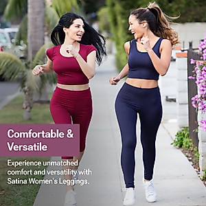 SATINA High Waisted Navy Blue Leggings for Women - Soft, Stretchy Leggings with Side Pockets - Full Length Yoga Pants for Women - Tummy Control and Buttery Soft Fabric for All-Day Comfort - One Size
