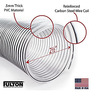 2 1/2" x 20' Clear PVC Dust Collection Hose For Use with Dust Collectors with 2-1/2" Ports. Ideal for Shop Vacuums