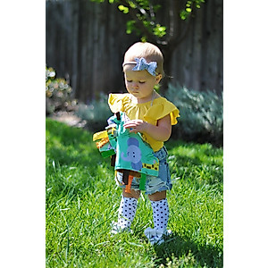 Baby Jack & Co 8x8” Jungle Lovey Tag Toys for Babies - Baby Crinkle Toys - Crinkle Toys for Baby - Soft & Safe - Learn Shapes & Colors - Ideal Baby Toy - BPA Free w/Stroller Clip