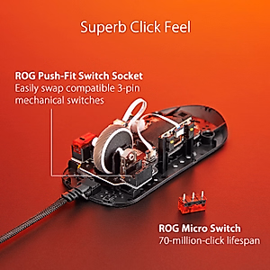 ASUS ROG Strix Impact III Gaming Mouse, Semi-Ambidextrous, Wired, Lightweight, 12000 DPI Sensor, 5 programmable Buttons, Replaceable switches, Paracord Cable, FPS Gaming Mouse, Black