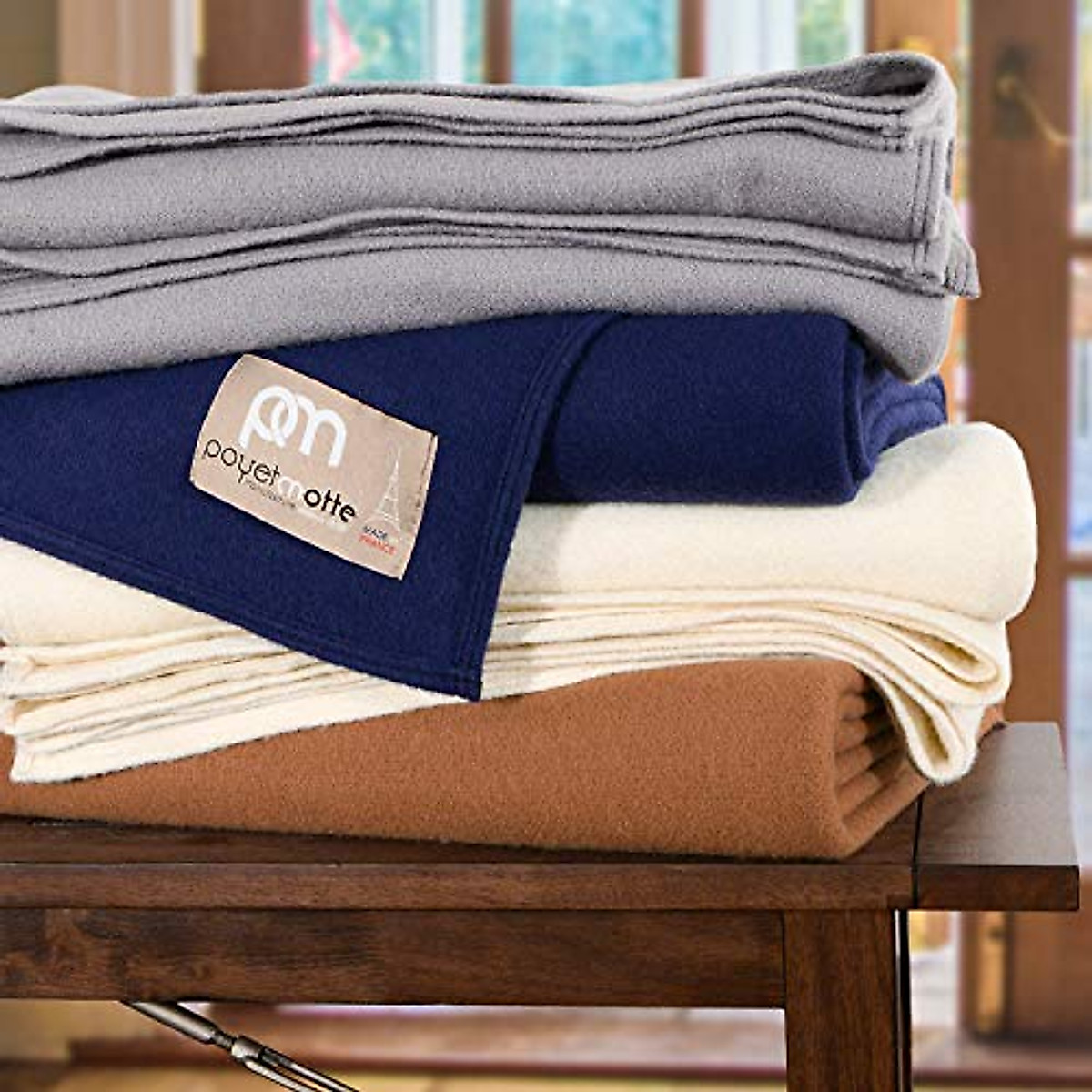 Poyet Motte Antibes 350GSM 100-Percent Wool Medium Weight Oversized Blanket, Machine Washable (Grey, King Size)