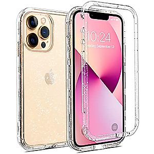 Coolwee Crystal Glitter Full Protective Case Compatible iPhone 13 Pro Max Heavy Duty Hybrid 3 in 1 Rugged Shockproof Women Girls Transparent Compatible Apple iPhone 13 Pro Max 6.7 inch Clear Sparkle