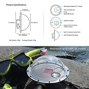 SOONSUN Waterproof Dome Port for GoPro Hero 5 Black Hero 6 Black Hero 7 Black Hero (2018) Camera, Underwater Dome Housing with Filters for GoPro Hero 5 6 7 Black, Built-in Red and 10x Close-up Filters