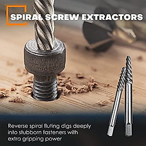 ACROTOL 26 Pieces Bolt Extractor Set, Spiral Screw Extractor Set and Drill Bits, Extraction Socket Set for Removing Damaged, Rusted, Rounded Bolts, Nuts and Screws