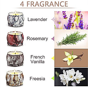 4 Pack Scented Candles Gifts for Women, 4.4 Ounce Christmas Gifts Large Tin Candles Soy Wax Aromatherapy Candles for Home Scented, Lavender Candle Set Gifts for Mom