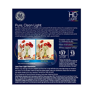GE (3 Bulbs) 42465 Reveal LED 25-Watt Equivalent LED Chandelier Bulb, 200 lumens, 2.5 watts, Candelabra Base, Blunt tip, Color-Enhancing Dimmable Candle Light Bulb