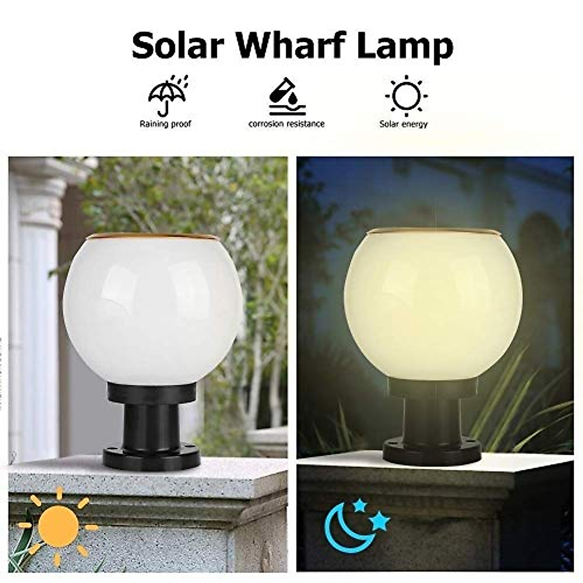 Outdoor Garden Landscape Street Light Home Door Column Wall Post Lamp IP65 Waterproof Solar Column Head Light Villa Patio Security Light Exterior Post Light Pillar Lamp