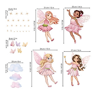 wondever Fairy Wall Stickers Elves Butterfly Girls Peel and Stick Wall Art Decals for Girls Bedroom Kids Room Baby Nursery