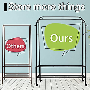 befacai Clothing Garment Rack with Shelves, Upgraded Length Cloth Hanger Rack Stand on Wheels, Clothes Drying Rack with Two Rod