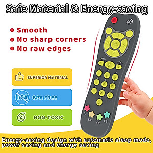 Baby Remote Toy, Toddlers TV Remote Control Toy Kids Realistic Play Remote Early Educational Baby Musical Toys with Light and Sound English French Spanish for Proshool Boys Girls 6 Month+, Gray