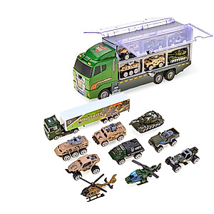 PowerTRC Army Toys for Boys 6-8 8-12, Die-Cast Army Military Vehicles Toys, Diecast Army Trucks and Cars with Carrier Truck, Kids Army Toys, Military Trucks for Boys