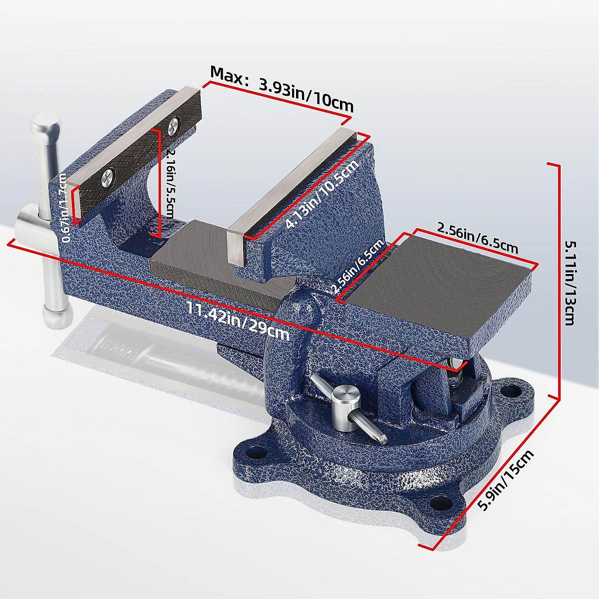 FAHKNS 4" Bench Vise, Workbench Vice Heavy Lock Down Duty Clamps Precision, 4.13" Jaw Width 360° Swivel Base CNC Vise for Woodworking Milling Machine Drill Press
