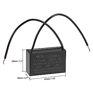 uxcell Ceiling Fan Capacitor CBB61 5uF 250V AC 2 Wires Metallized Polypropylene Film Capacitor 47x29x18mm for Electric Fan Pump Motor Generator 2Pcs