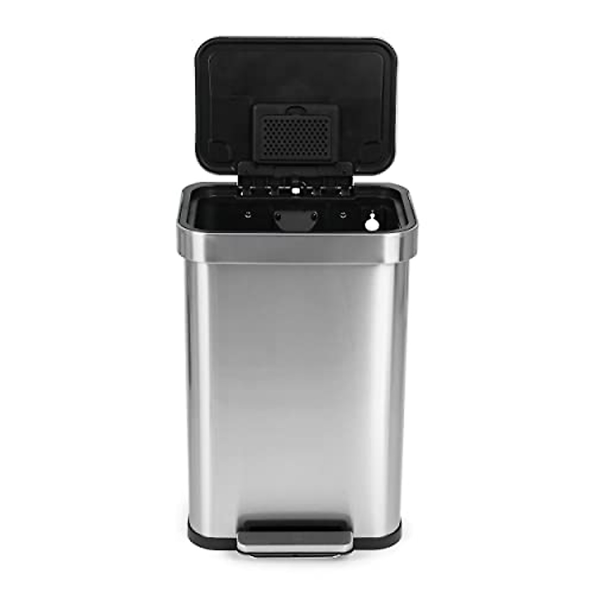 SIMPLI-MAGIC 50 Liter Soft-Close, Smudge Resistant Trash Can with Foot Pedal and Built in Filter-Stainless Steel, Sleek Finish, 50L/13.2 Gallon