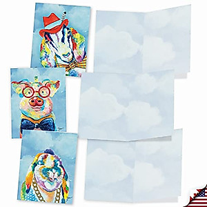 The Best Card Company - 10 Adorable Note Cards Blank (4 x 5.12 Inch) - Wildlife and Animal Cards, Assorted Boxed Kids Set - Funny Farm M6563OCB