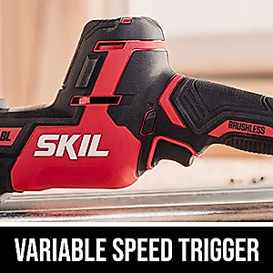 SKIL PWR CORE 20 Brushless 20V Compact Reciprocating Saw Includes 2.0Ah Lithium Battery and Auto PWR JUMP Charger - RS5825B-10