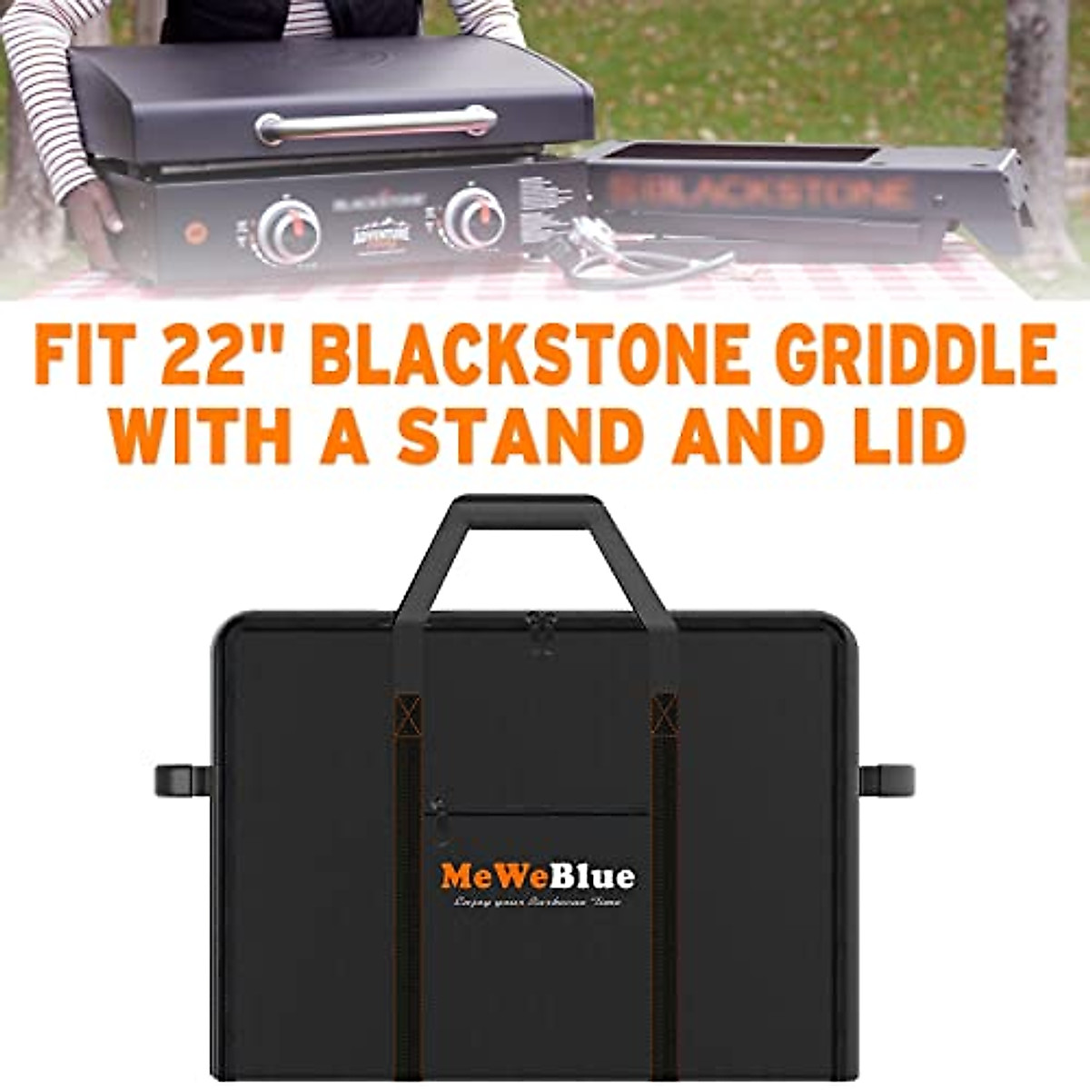 MeWeBlue Griddle Carry Bag Designed for 22” Blackstone Griddle with Lid and Stand, 600D Heavy Duty Waterproof Grill Carry Bag for Blackstone