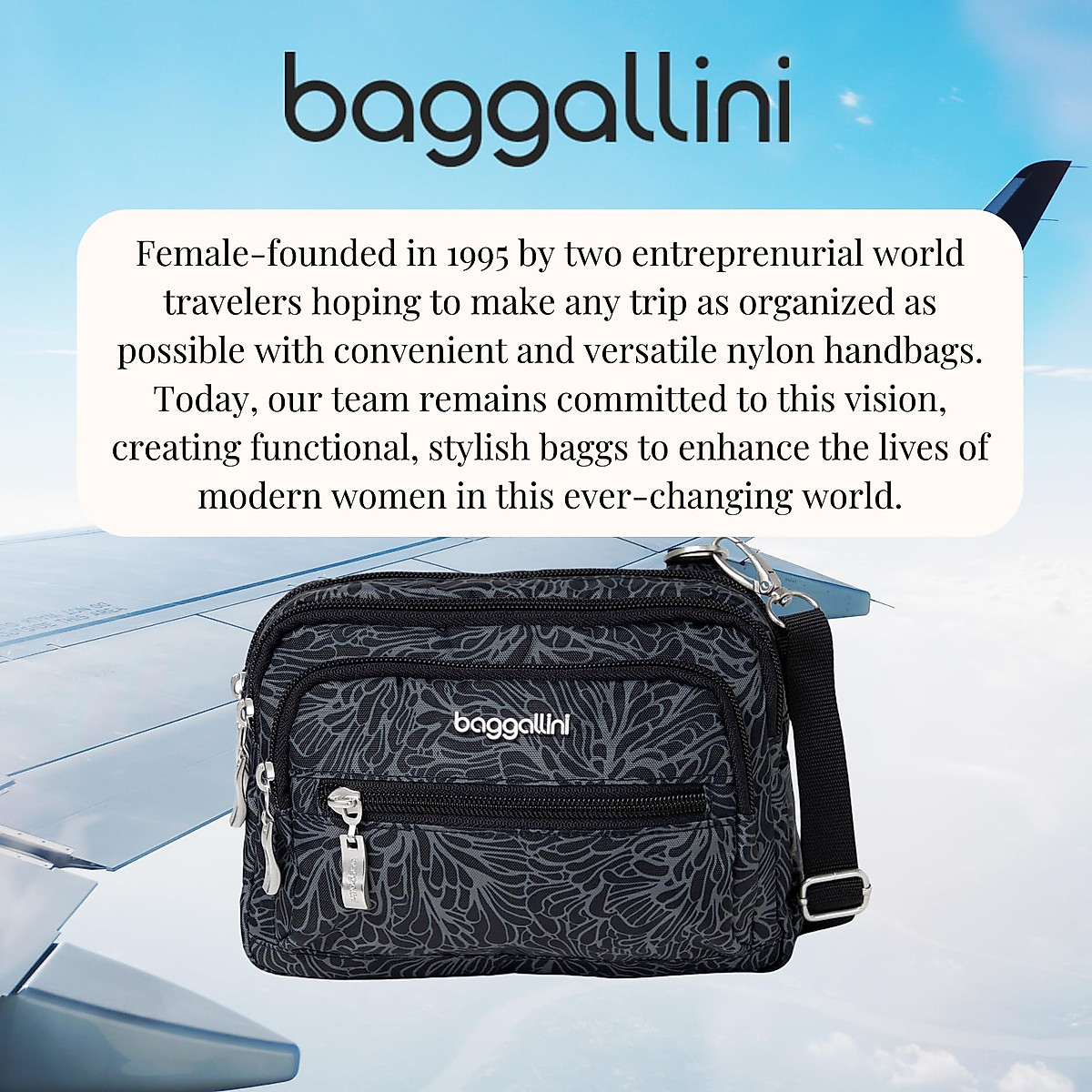 Baggallini womens Triple Zip Bagg cross body handbags, Midnight Blossom, One Size US