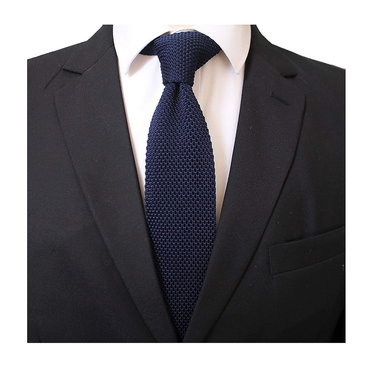 Slim Navy Blue Silk Knitting Tie Border Pattern Business Necktie for Men or Boys