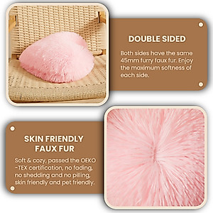 MEGO Fluffy Heart Pillow, Faux Fur Decorative Throw Pillow, Plush Shaggy Heart Shaped Pillow w Insert&Cover, Cute Furry Throw Pillows for Couch Bed Sofa Kid Girls Women Valentine's Day Gift Pink