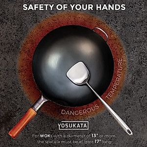 YOSUKATA Carbon Steel Wok Pan – 13,5 “ Woks and Stir Fry Pans 17’’ Wok Spatula and Ladle