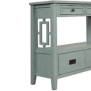 INMOZATA Retro Console Table Sofa Entryway Side Table Furniture with 4 Drawers and 1 Storage Shelves for Living Room Home Bedroom Hallway Kitchen Decor,Green