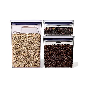 OXO Plastic Airtight Pop Containers Rectangle 3 Piece Set with Scoop