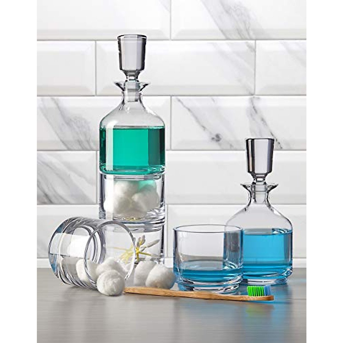 Godinger Stackable Whiskey Decanter and Whisky Glasses 3 pc set, for Liquor Scotch Bourbon or Wine